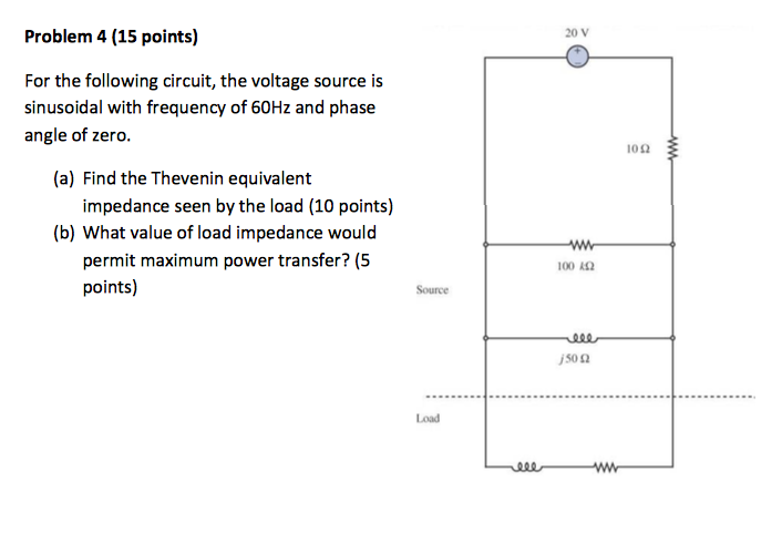 Solved Problem 4 (15 points) 20 V For the following circuit, | Chegg.com