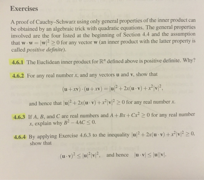 Solved A proof of Cauchy-Schwarz using only general | Chegg.com