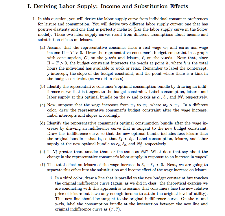 Solved I. Deriving Labor Supply: Income and Substitution | Chegg.com