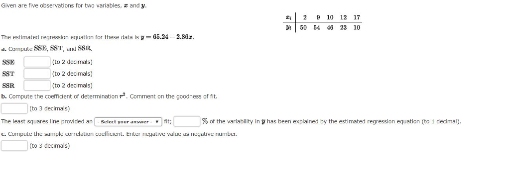 Solved Given are five observations for two variables, x and | Chegg.com Solved Given are five observations for two variables, x and | Chegg.com