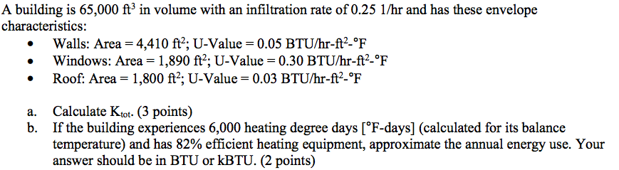 Solved A building is 65,000 ft^3 in volume with an | Chegg.com