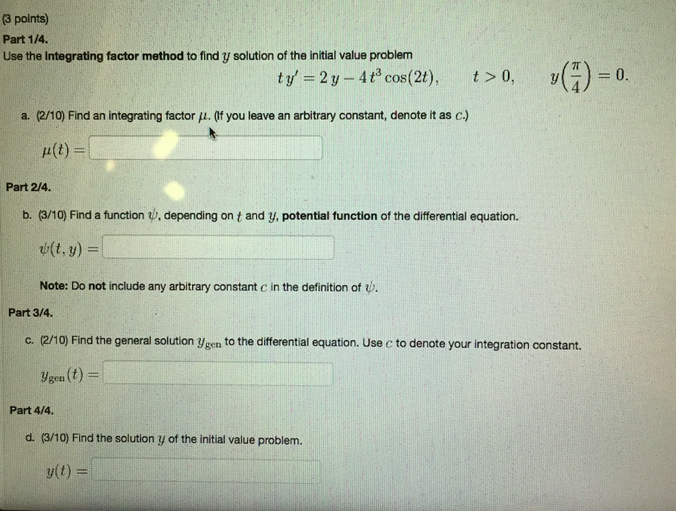 Solved Use the Integrating factor method to find y solution | Chegg.com