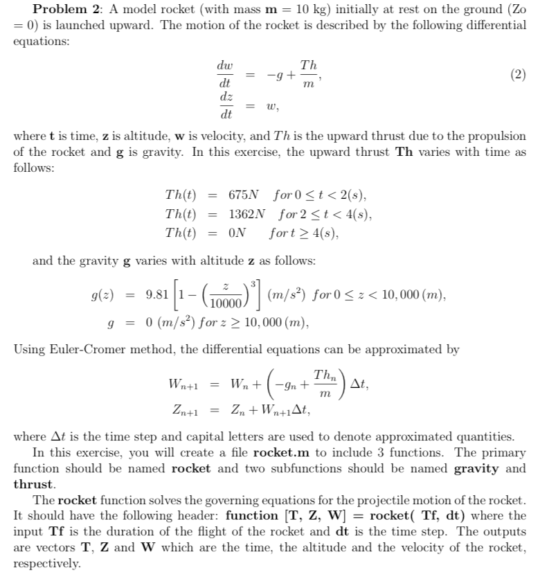 Solved Problem 2: A model rocket (with mass m = 10 kg) | Chegg.com