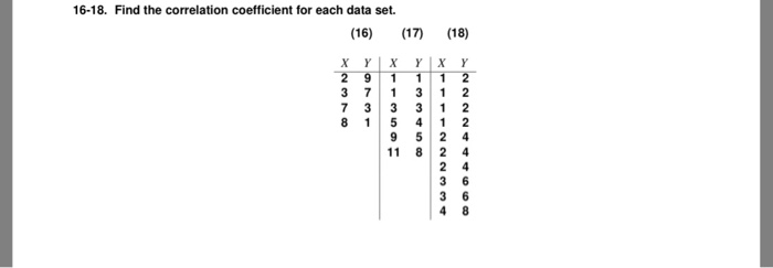 Solved Find the correlation coefficient for each data set. | Chegg.com