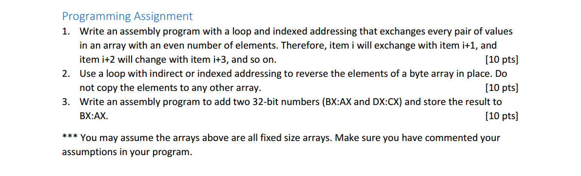 Solved Write An Assembly Program With A Loop And Indexed