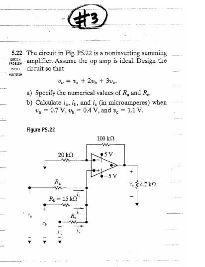 Solved The circuit in Fig. P5.22 is a noninverting summing | Chegg.com