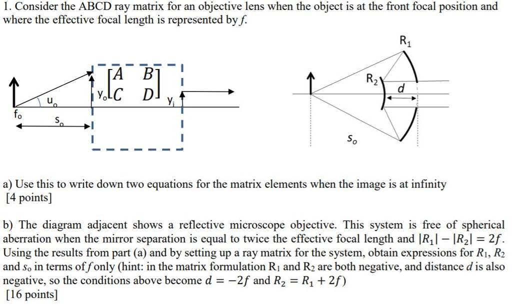 1. Consider the ABCD ray matrix for an objective lens | Chegg.com