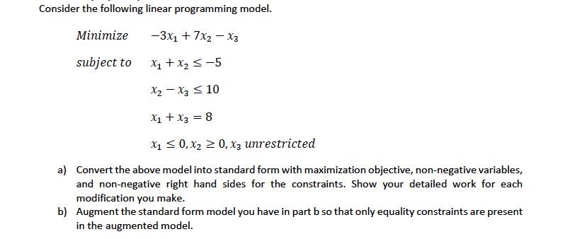 Solved Consider the following linear programming model. | Chegg.com