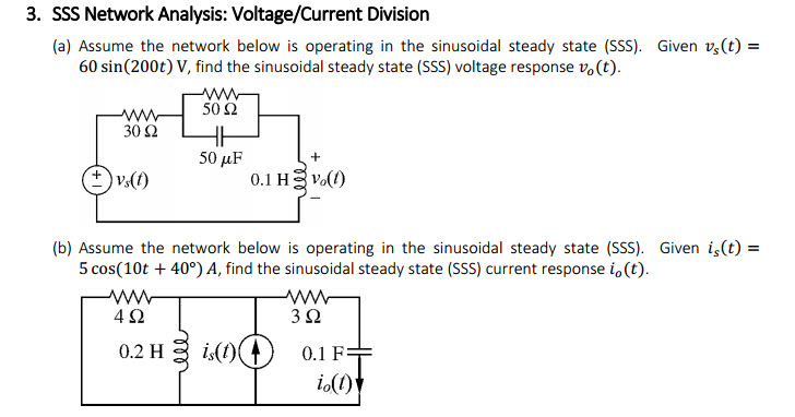 3. SSS Network Analysis: Voltage/Current Division (a) | Chegg.com