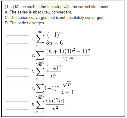 Solved (1 pt) Match each of the following with the correct | Chegg.com