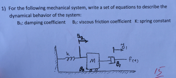 Solved For the following mechanical system, write a set of | Chegg.com