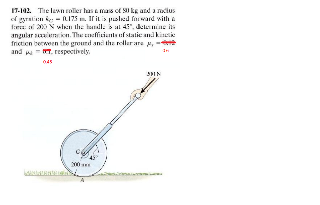 Solved The lawn roller has a mass of 80 kg and a radius of | Chegg.com