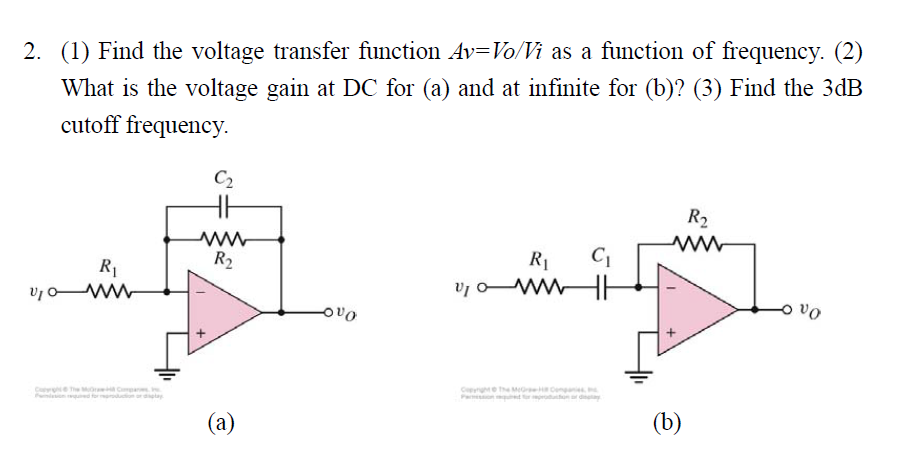 Solved Find the voltage transfer function Av=Vo/Vi as a | Chegg.com