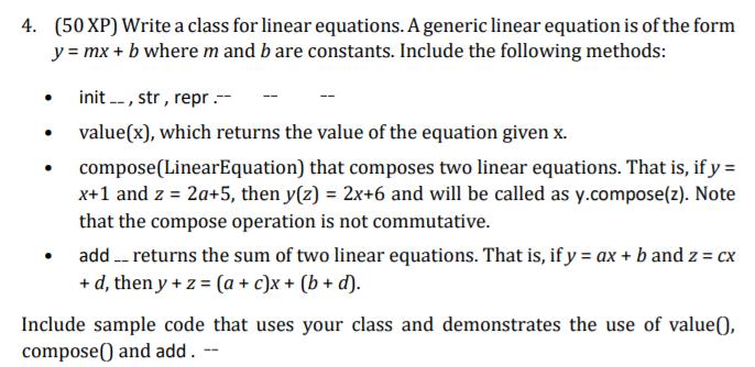 Solved Write a class for linear equations. A generic linear | Chegg.com