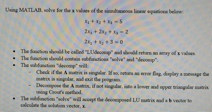 Using MATLAB, solve for the x values of the | Chegg.com