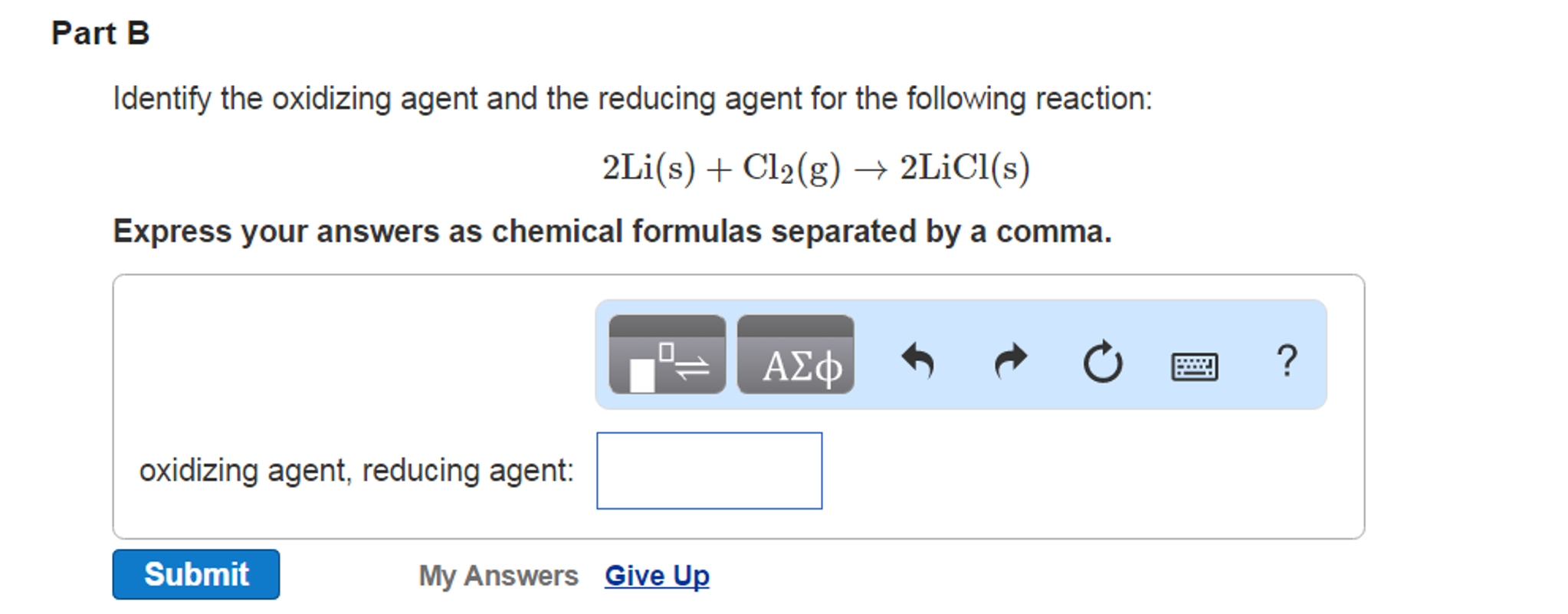 Solved Part B Identify the oxidizing agent and the reducing | Chegg.com