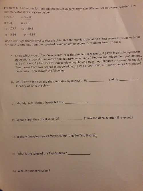 Solved Test scores for random samples of students from two | Chegg.com