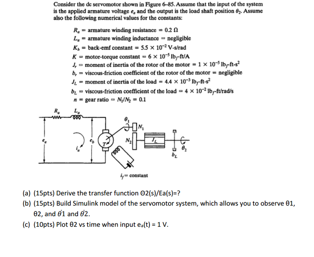Solved Consider the dc servomotor shown in Figure 6-85. | Chegg.com