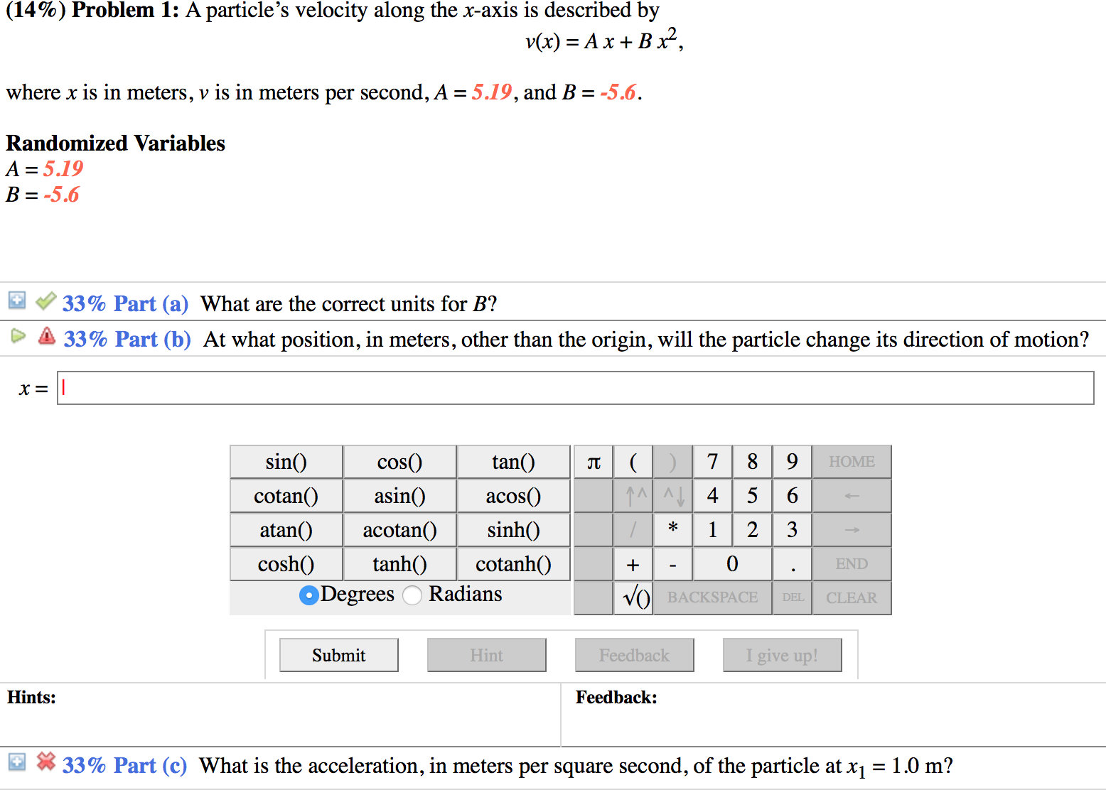 Solved A particle's velocity along the x-axis is described | Chegg.com