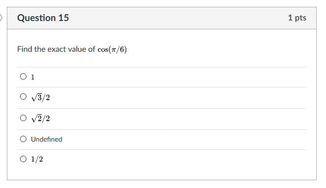 Solved Find The Exact Value Of Cos pi 6 1 Squareroot 3 2 Chegg solved-find-the-exact-value-of-cos-pi-6-1-squareroot-3-2-chegg