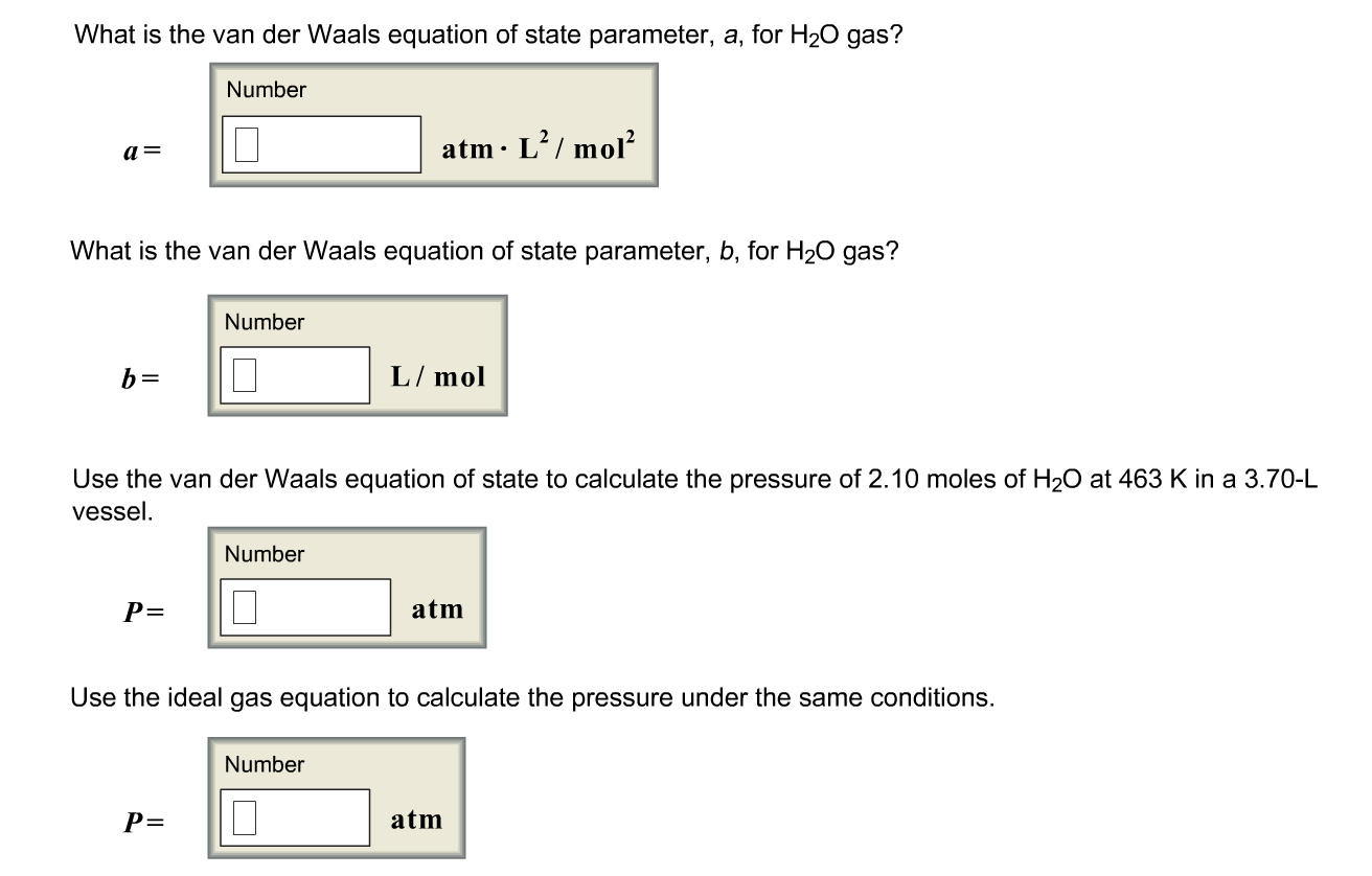 Solved What is the van der Waals equation of state | Chegg.com