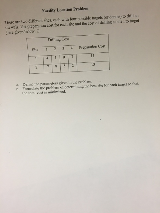 Solved Facility Location Problem There are two different | Chegg.com