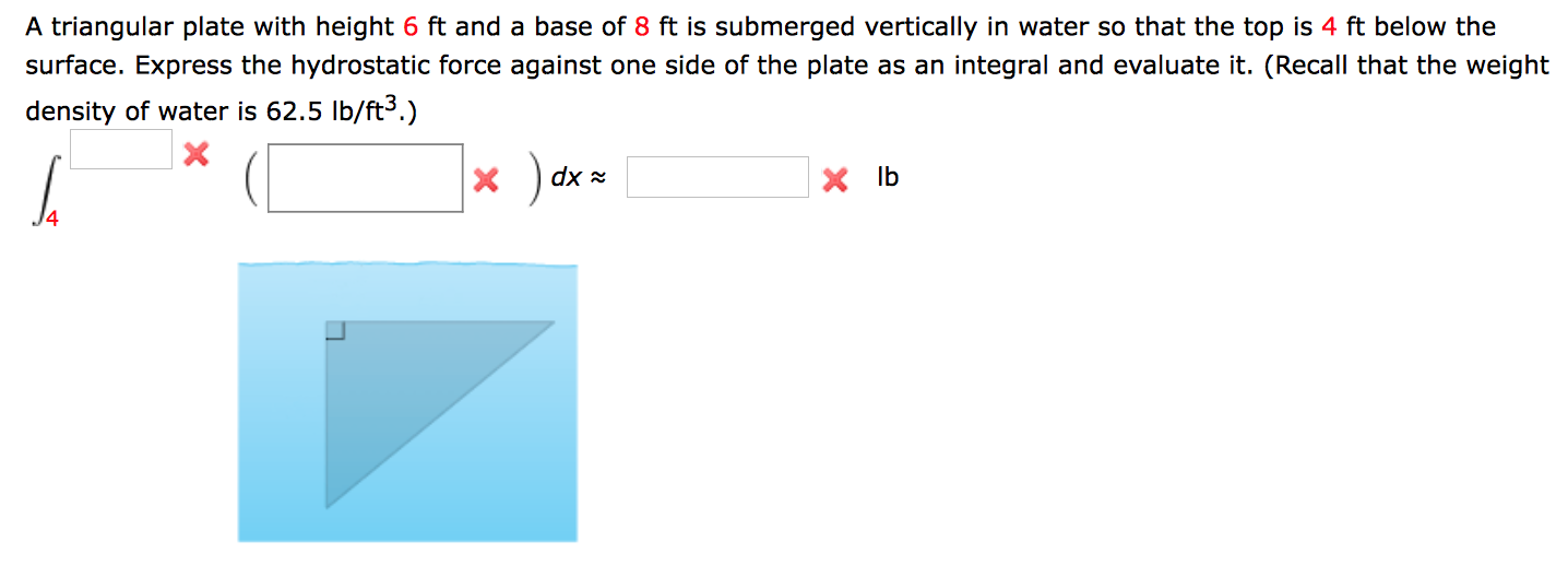 Solved A triangular plate with height 6 ft and a base of 8 | Chegg.com