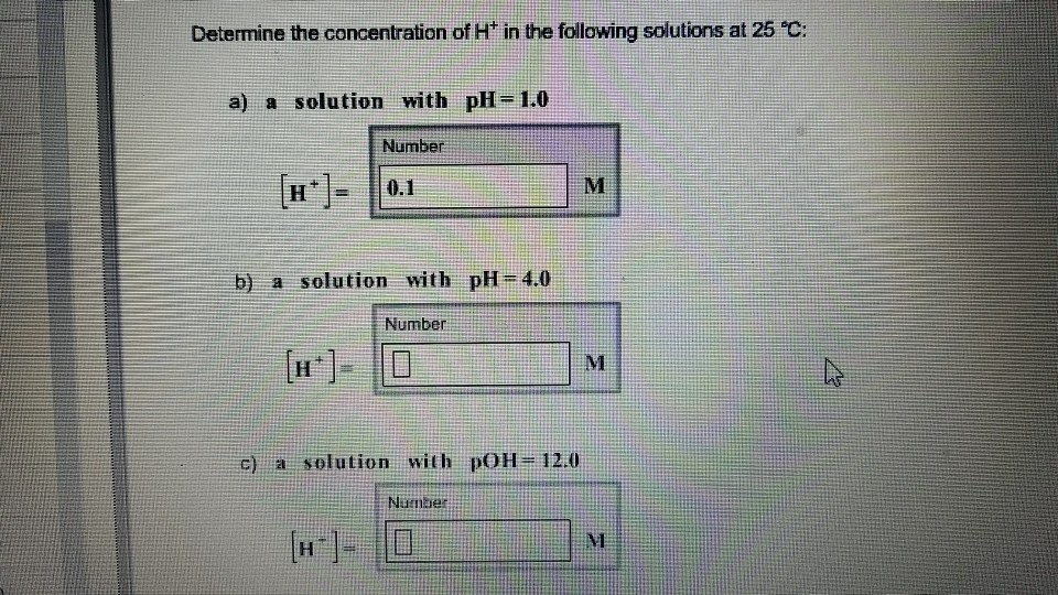 Solved determine the concentration of H+ in the following | Chegg.com