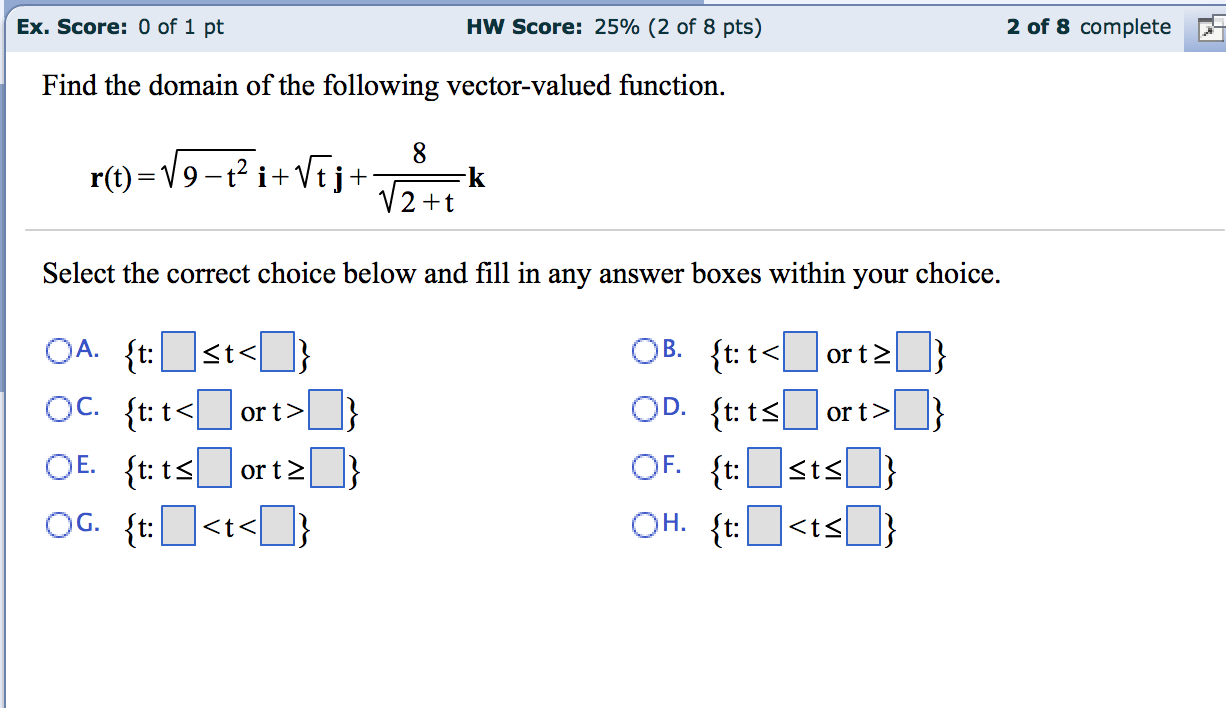 Solved Find The Domain Of The Following Vector Valued