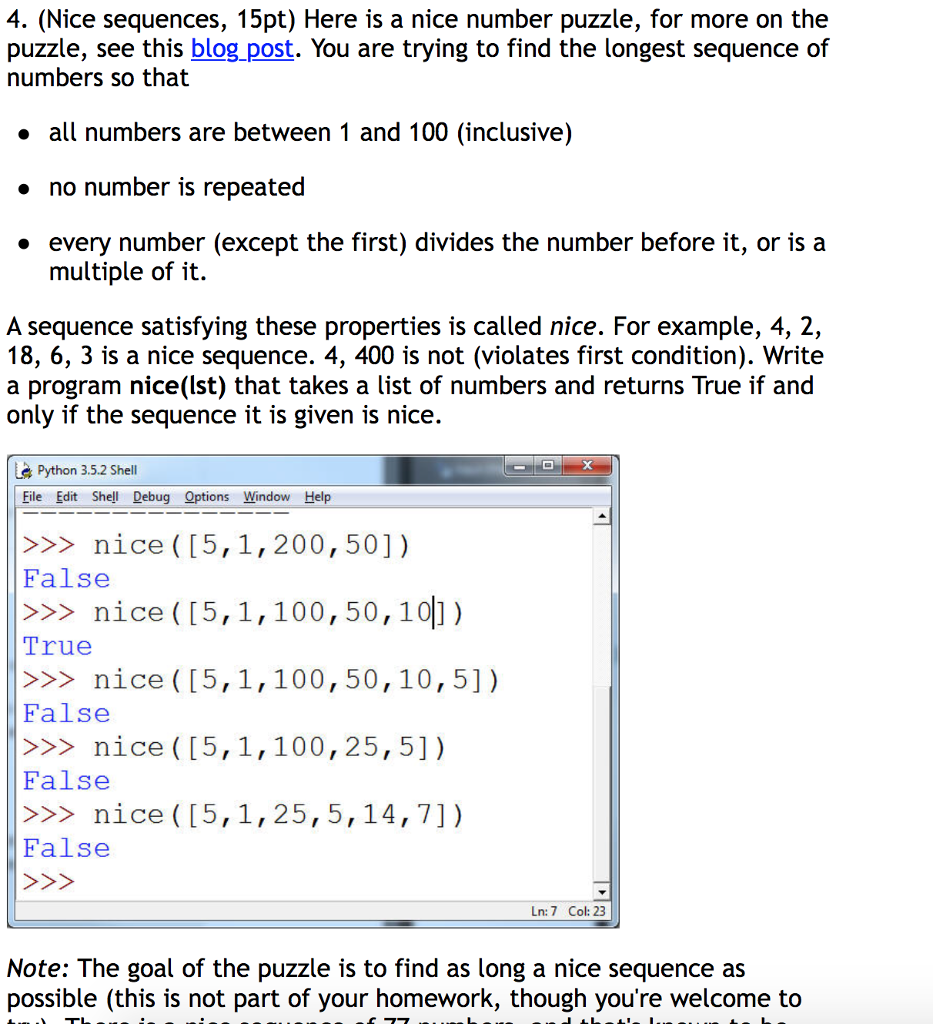 Solved 4. (Nice sequences, 15pt) Here is a nice number | Chegg.com
