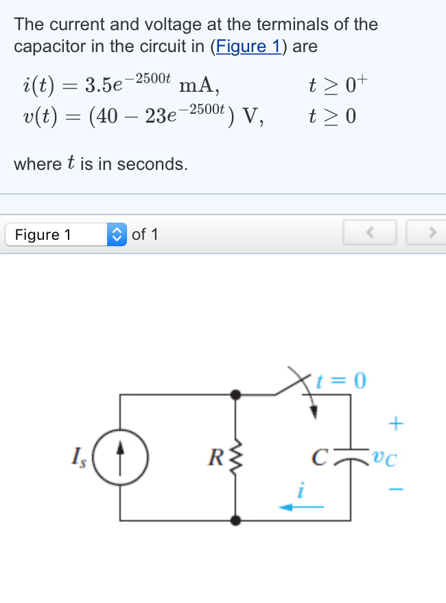 Solved A. Specify the numerical Values of I_s, V_o, R, C, τ | Chegg.com