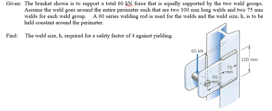 Solved Given: The bracket shown is to support a total 60 k | Chegg.com