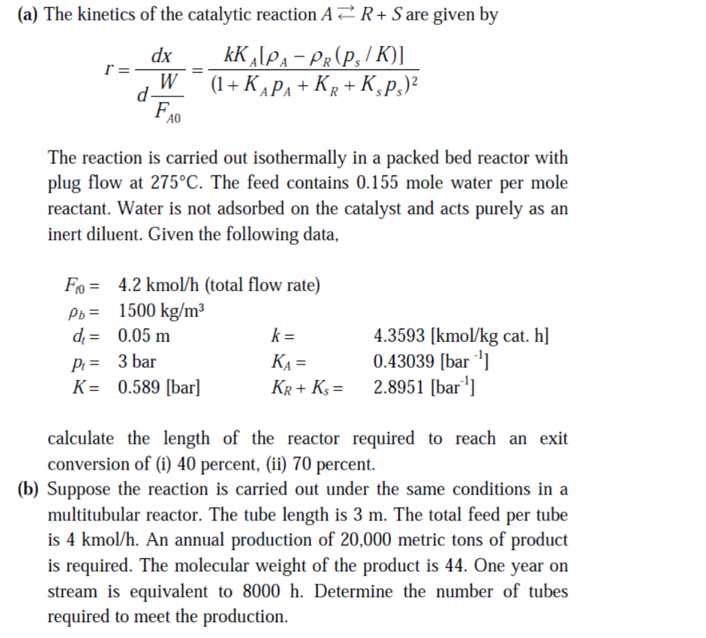 (a) The kinetics of the catalytic reaction AR+S are | Chegg.com