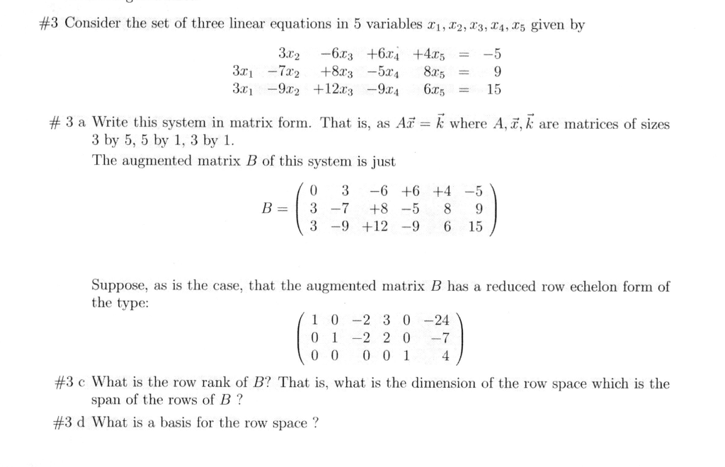 Solved #3 Consider the set of three linear equations in 5 | Chegg.com