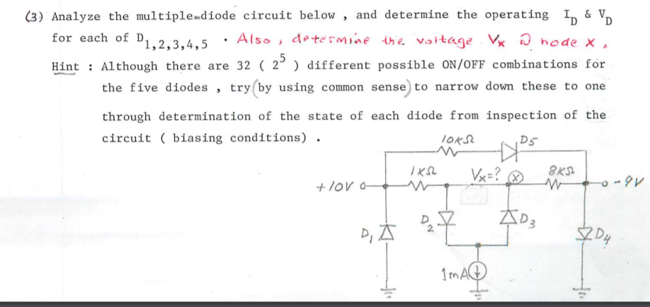 Solved (3) Analyze the multiple-diode circuit below , and | Chegg.com