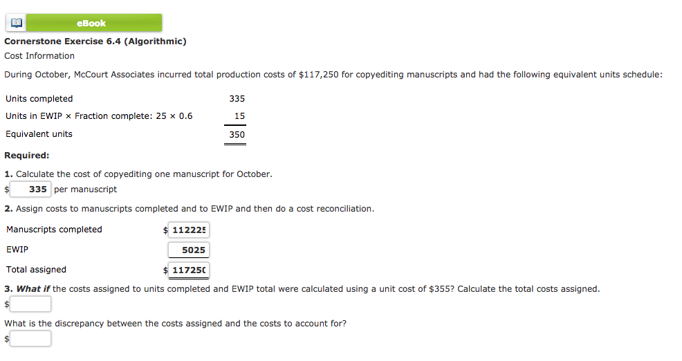 Solved eBook Cornerstone Exercise 6.4 (Algorithmic) Cost | Chegg.com