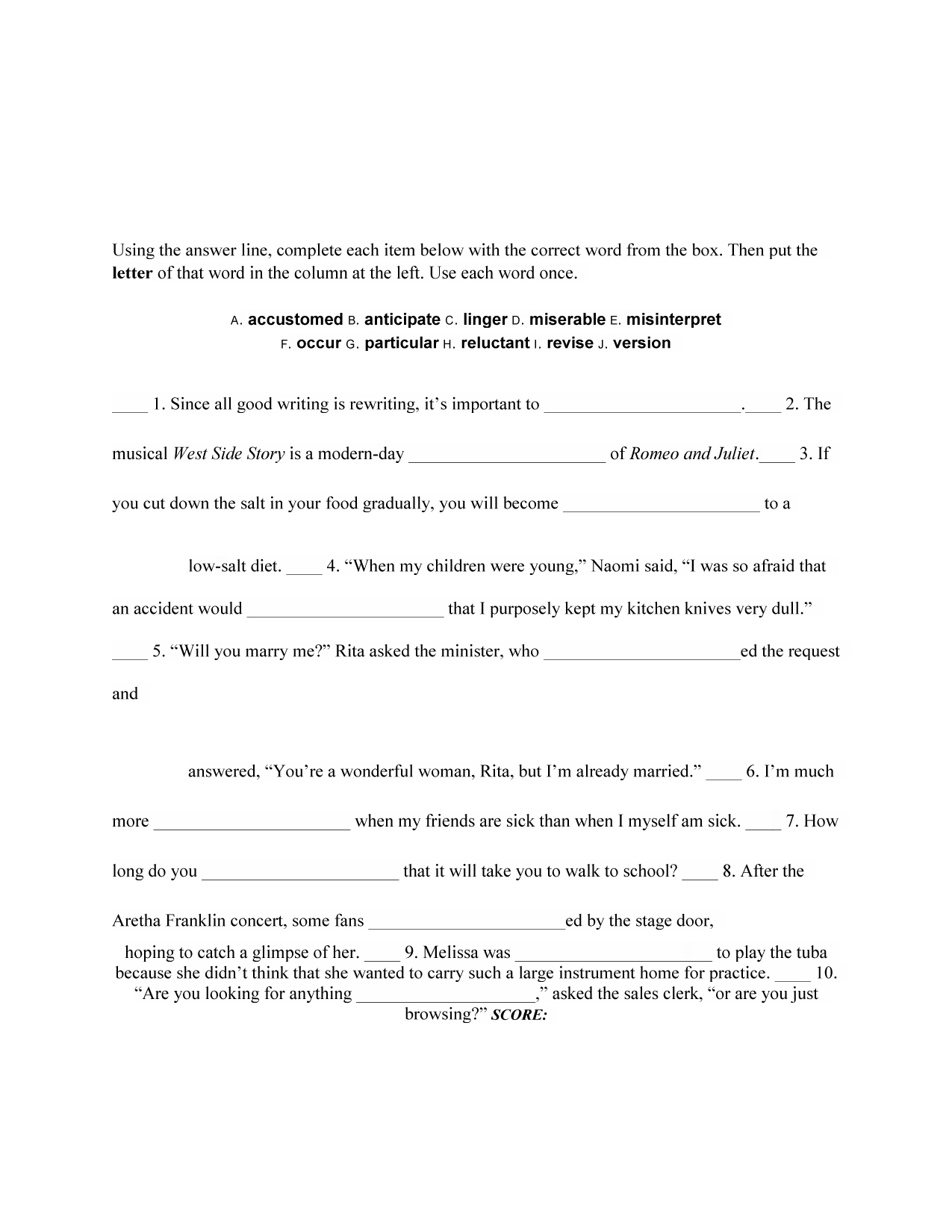 Using the answer line, complete each item below with | Chegg.com