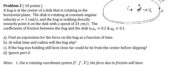 A bug is at the center of a disk that is rotating in | Chegg.com