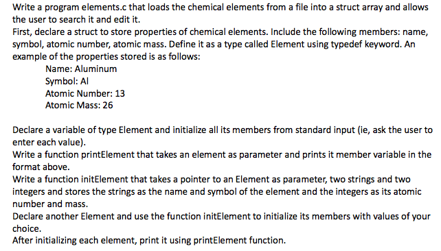 Solved Write a program elements.c that loads the chemical | Chegg.com