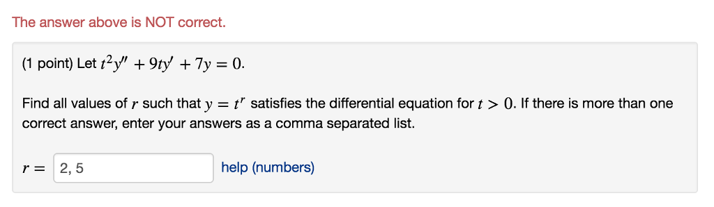 Solved The answer above is NOT correct. (1 point) Let t2y" + | Chegg.com