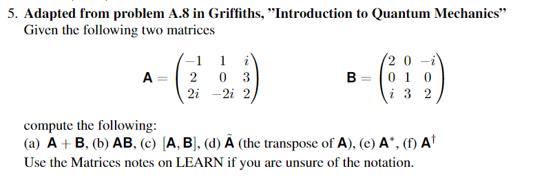 Solved 5. Adapted from problem A.8 in Griffiths, | Chegg.com