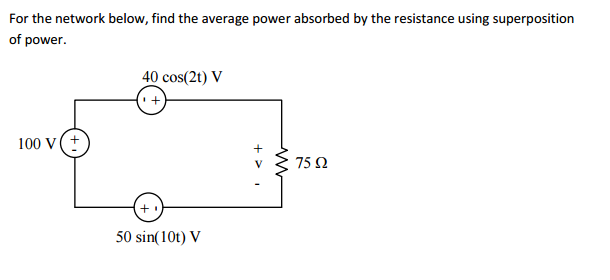 Solved For the network below, find the average power | Chegg.com