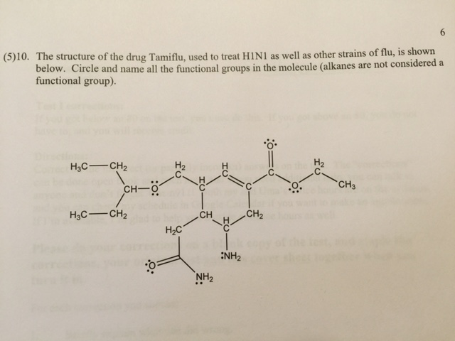 Solved The structure of the drug Tamiflu, used to treat H1N1 | Chegg.com