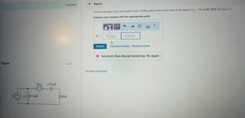 Solved Constants Part A Find the average power dissipated in | Chegg.com
