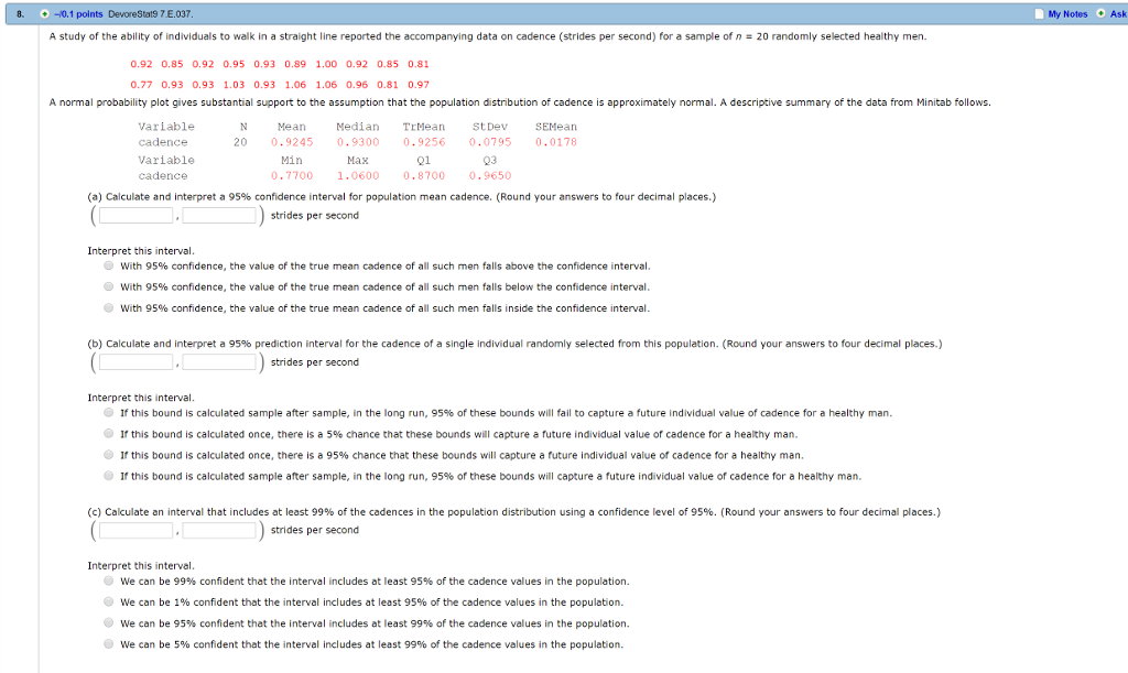 Solved 8 10 1 Points Devorestat9 7 E 037 My Notes Ask A
