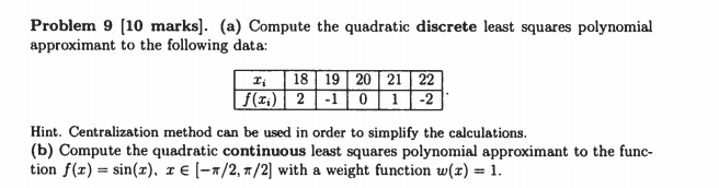 Solved Compute the quadratic discrete least squares | Chegg.com