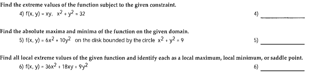 Solved Find the extreme values of the function subject to | Chegg.com