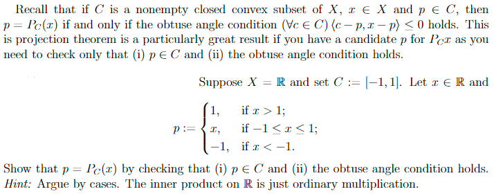 Solved Recall that if C is a nonempty closed convex subset | Chegg.com