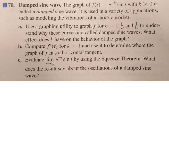 Solved El 70. Damped sine wave The graph of f(t) = e^-kt | Chegg.com