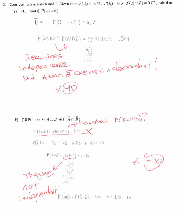Solved Consider two events A and B. Given that P(A) = 0.72, | Chegg.com